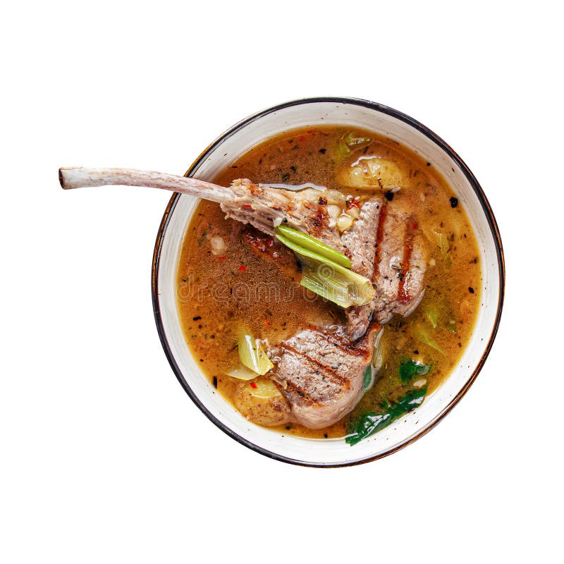 Portion of Soup with Lamb Ribs Celery and Spinach Stock Image - Image ...