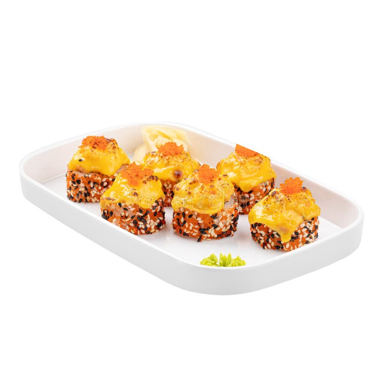 Isolated Portion of Sushi Roll with Cheddar Cheese Stock Photo - Image ...