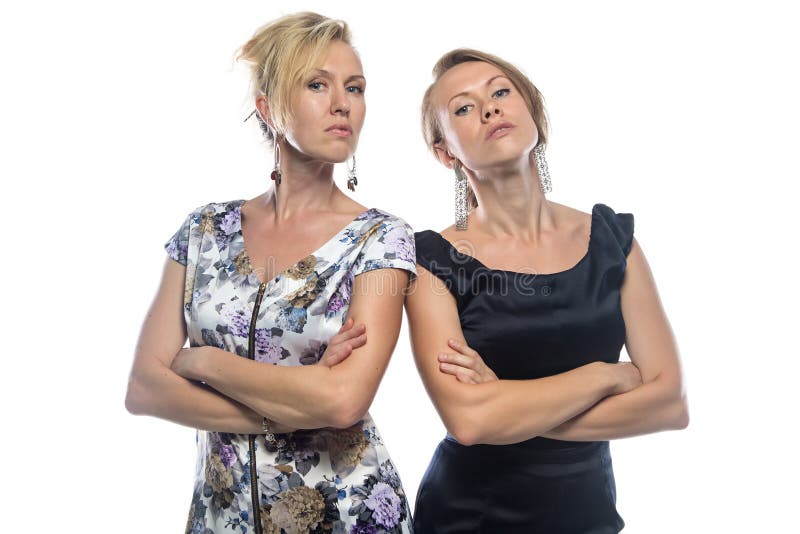 Isolated Portrait of Joking Sisters on White Stock Photo - Image of ...