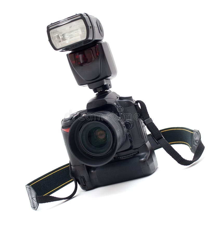 Isolated Professional Digital Camera Stock Photo - Image of lens, flash ...