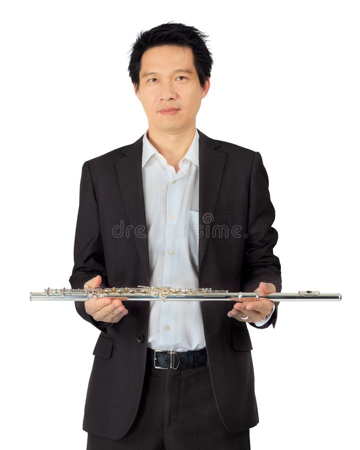Professional Flute Player on White Stock Photo - Image of adult ...