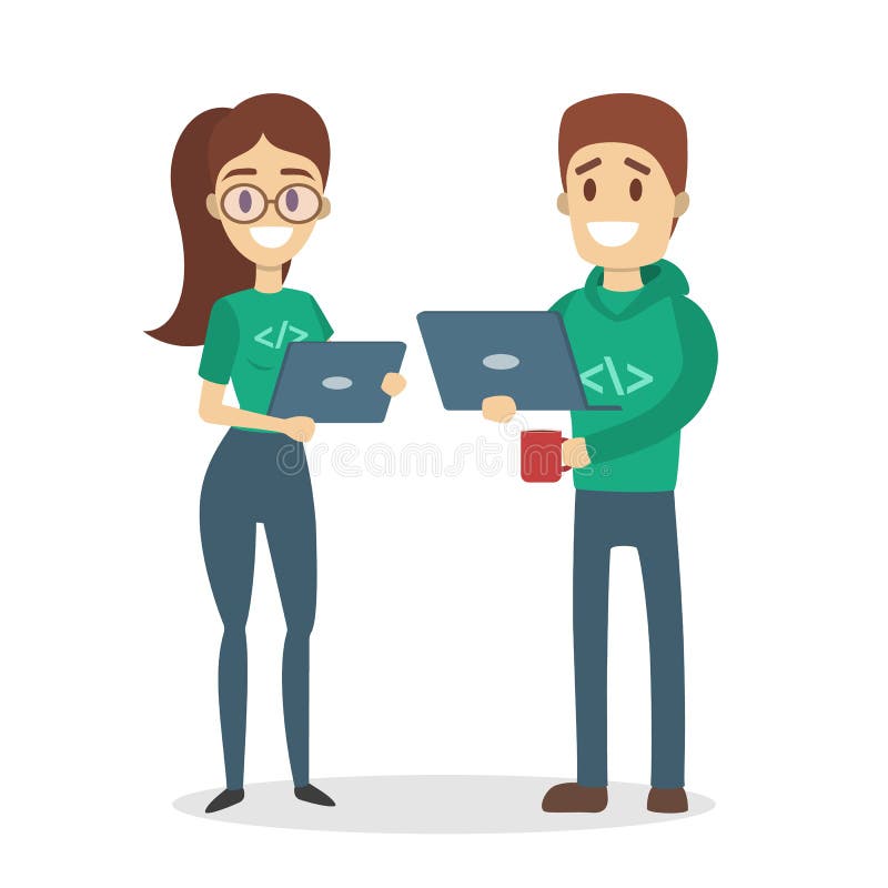 Programmer Couple Idea Of Working On Computer Coding Stock Vector Illustration Of Engine