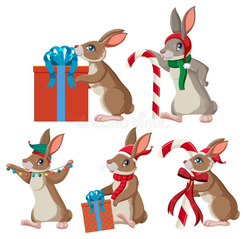 Isolated Rabbits in Christmas Theme Stock Vector - Illustration of ...