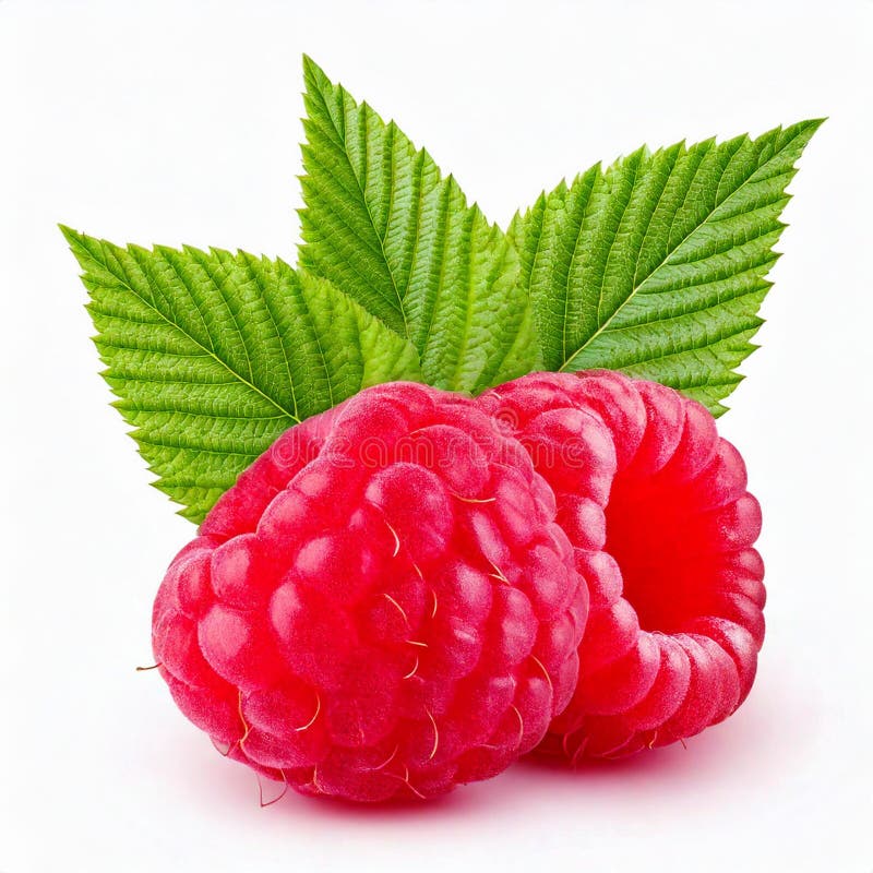 Isolated Raspberries and Strawberries with Leaf on White Background ...