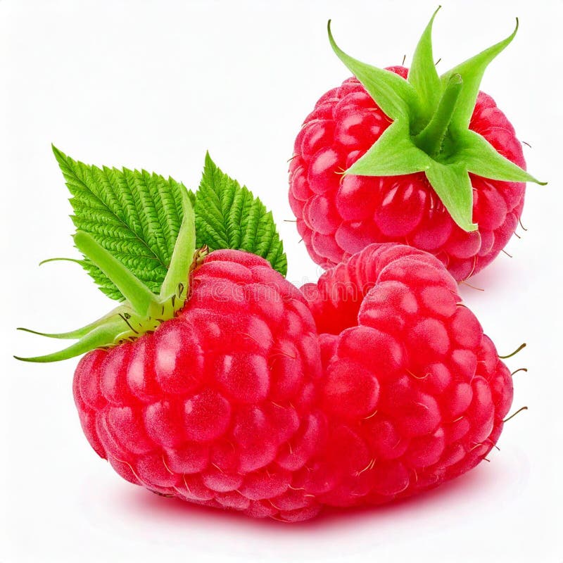 Isolated Raspberries and Strawberries with Leaf on White Background ...