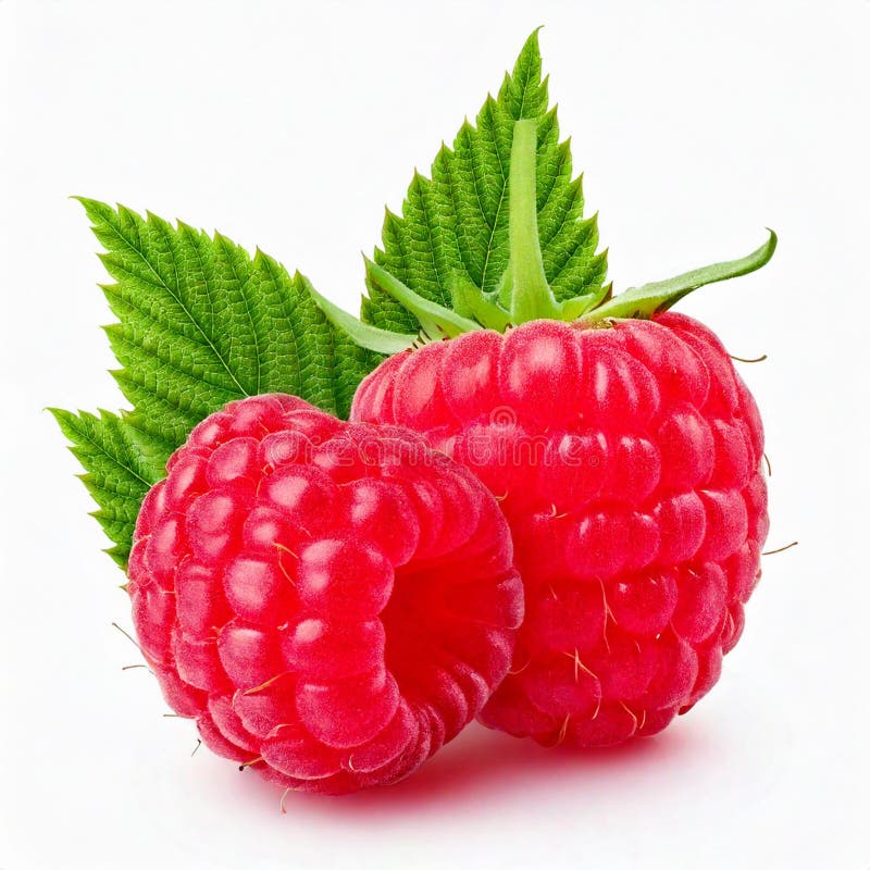 Isolated Raspberries and Strawberries with Leaf on White Background ...