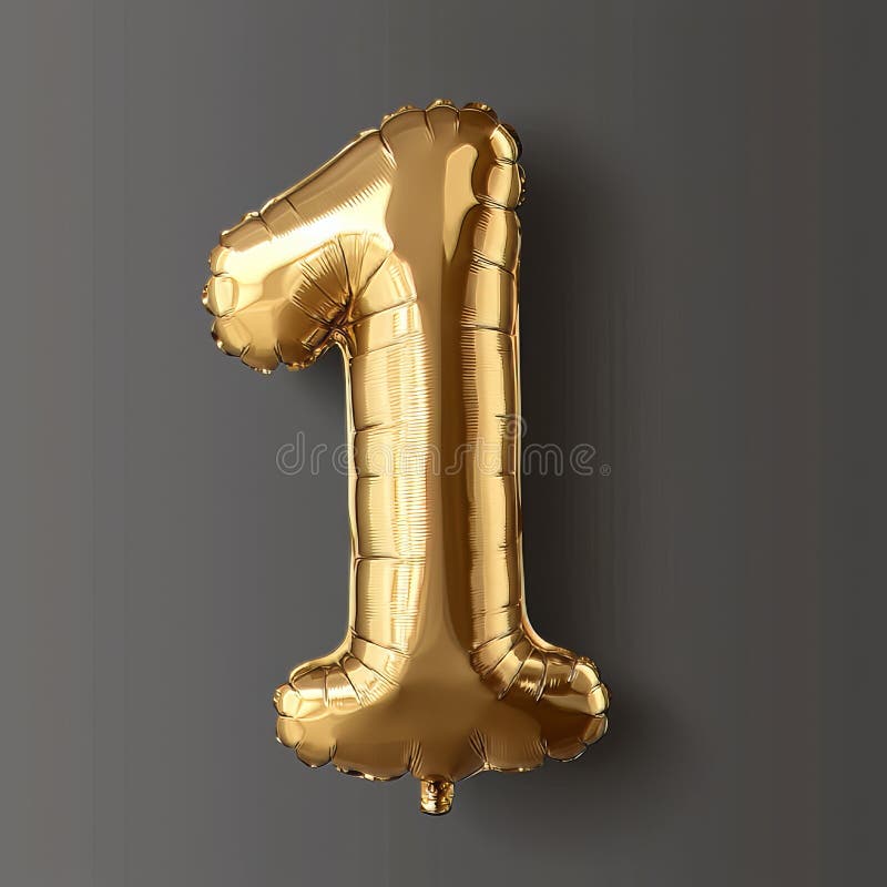 Isolated Realistic Golden Balloon Number 1 for Invitation Decoration ...