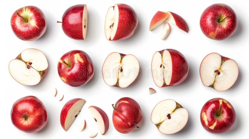 Isolated Red Apple Whole Pieces on White Background for Package Design ...