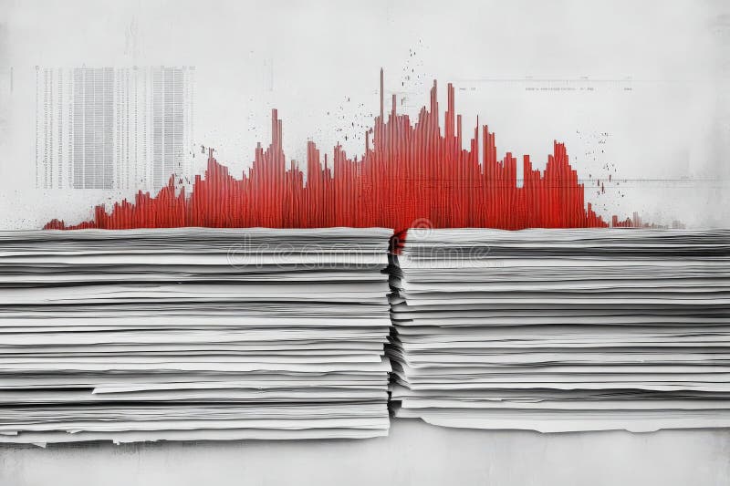 A Red Downward Arrow Indicates a Decline on a Stack of Documents in a ...