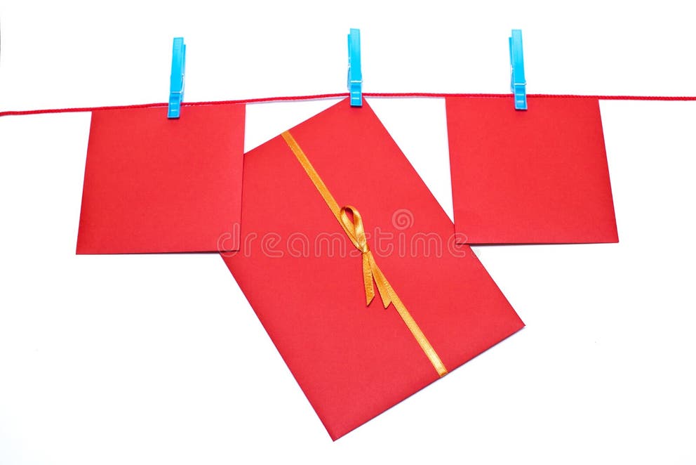 Isolated Red Envelopes on a Rope Stock Image - Image of copy, form ...