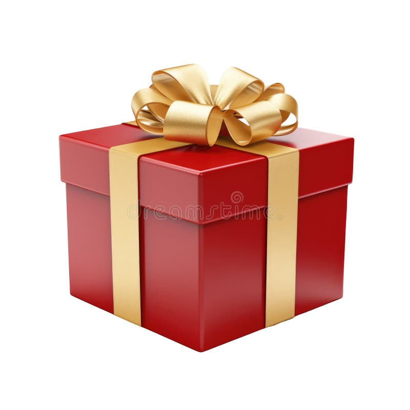 Isolated Red T Box With Gold Ribbon Isolated On White Background