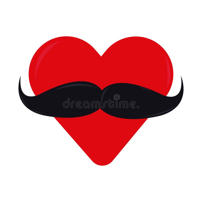Isolated Red Heart with a Mustache Vector Stock Vector - Illustration ...