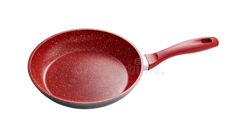 Isolated Red Kitchen Frying Pan with Path Stock Photo - Image of frying ...