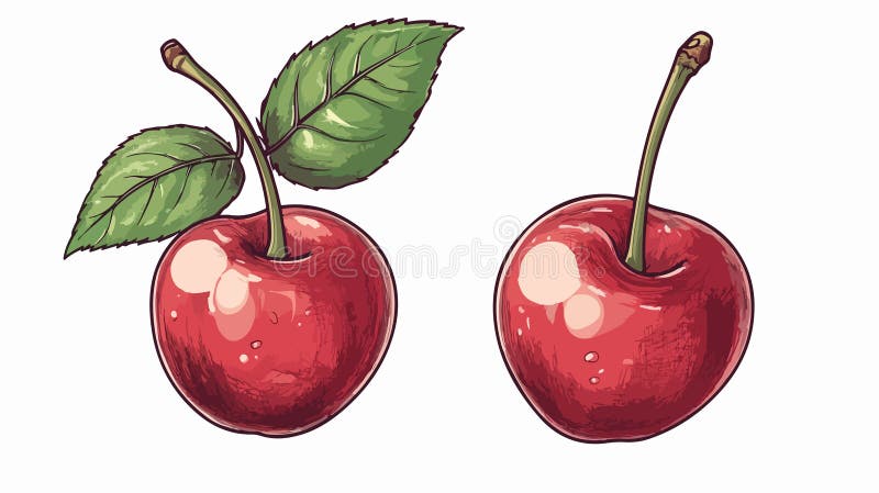 Two Red Cherries with Leaf Isolated Doodle Sketch Stock Illustration ...