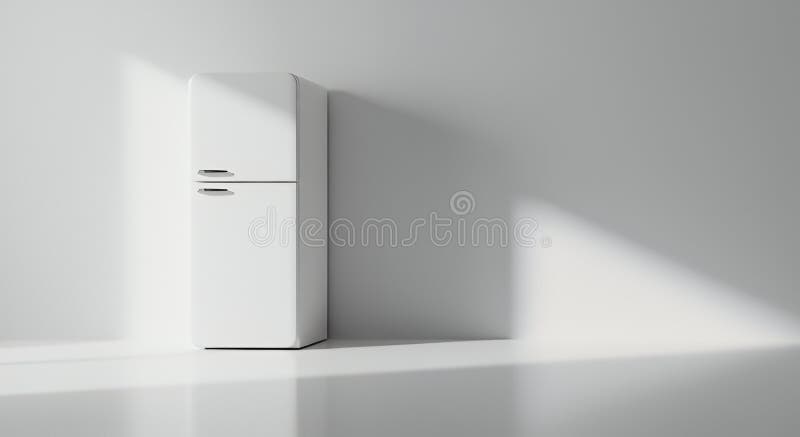 Isolated Refrigerator Standing in Empty Minimalist Room with Light ...