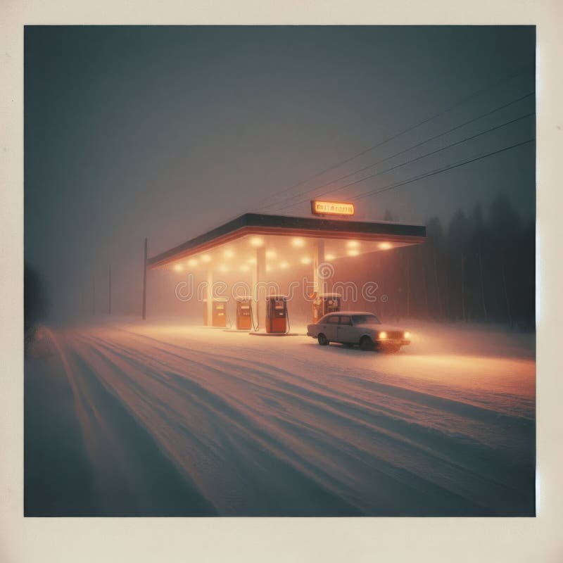 An Isolated Roadside Stop in Winter Stock Illustration - Illustration ...
