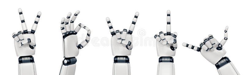 Isolated Robot Hand Gestures on White Stock Illustration - Illustration ...