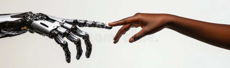 Isolated Robot and Human Hand Touching Index Fingers on White ...