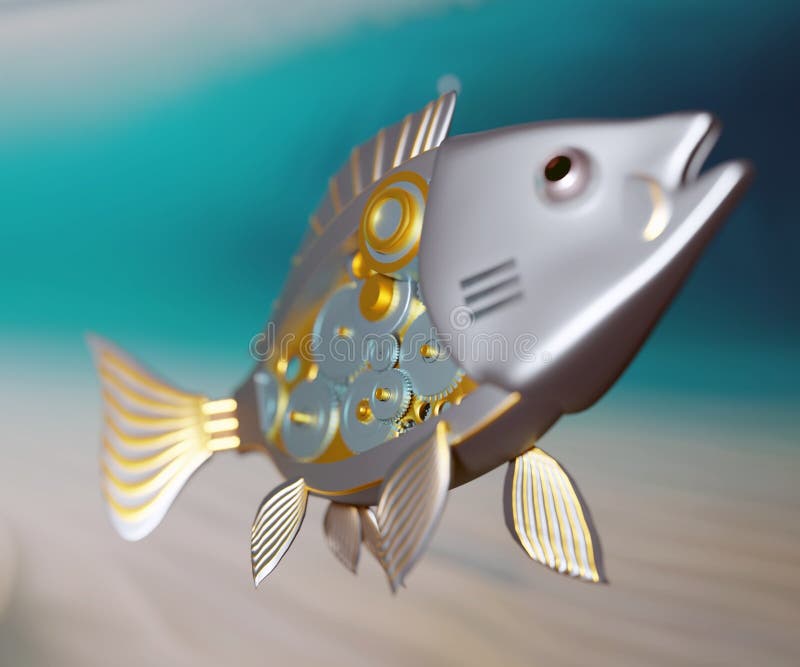 Isolated Robotic Fish with Mechanical Gears Inside of it Stock ...