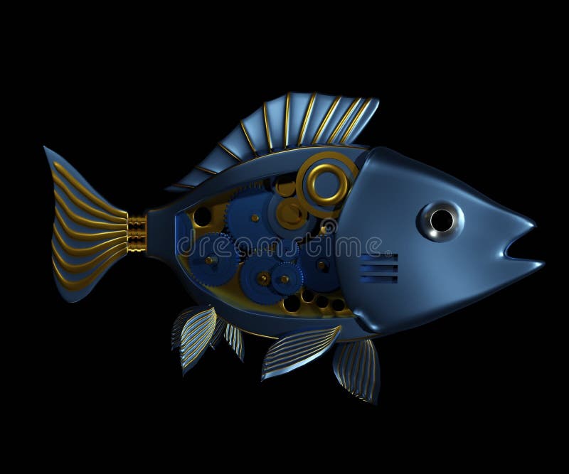 Isolated Robotic Fish with Mechanical Gears Inside of it Stock ...