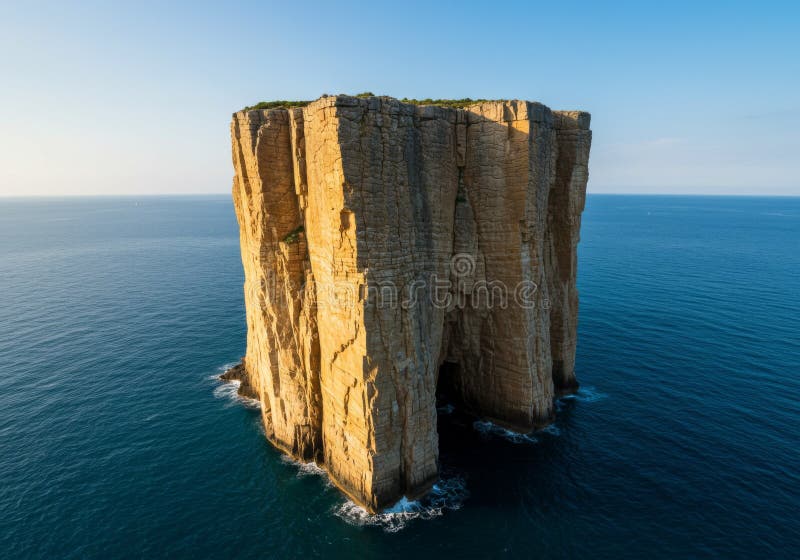 Isolated Rock Formation in Blue Ocean Stock Illustration - Illustration ...