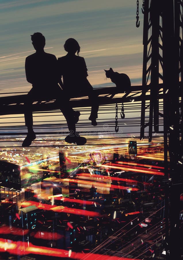 Silhouette of Romantic Couple Stand Hugging on Meadow at the Sunset ...