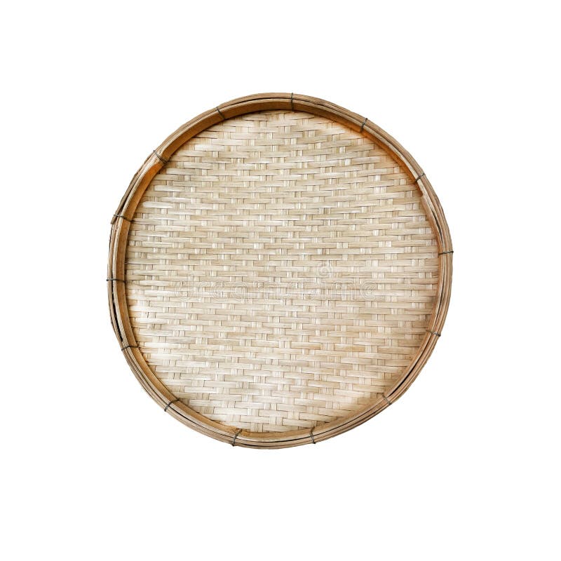 Isolated Round Bamboo Tray is a Container Woven with Bamboo, Flat Shape ...