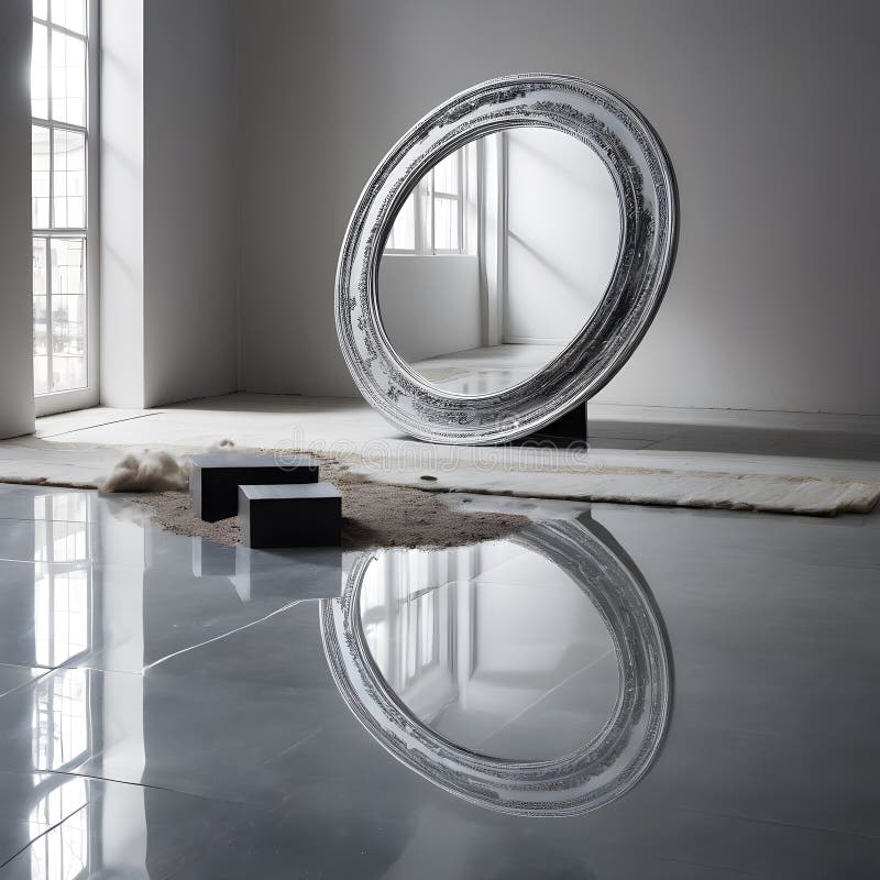 Isolated Round Mirror in an Empty Room Reflective Simplicity Stock ...