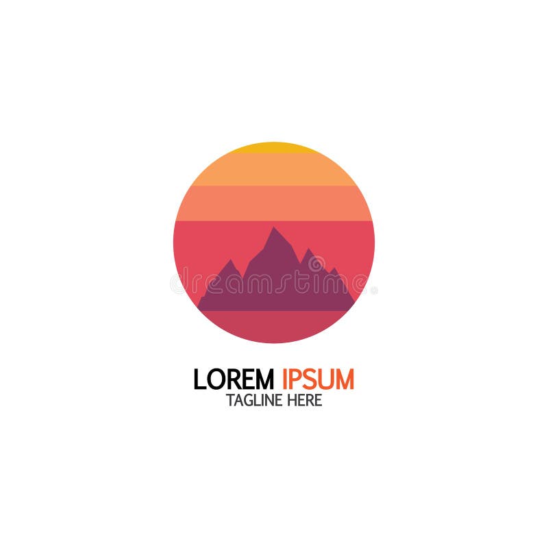 Isolated Round Sunset Vector Logo. Mountains Silhouette Stock Vector ...