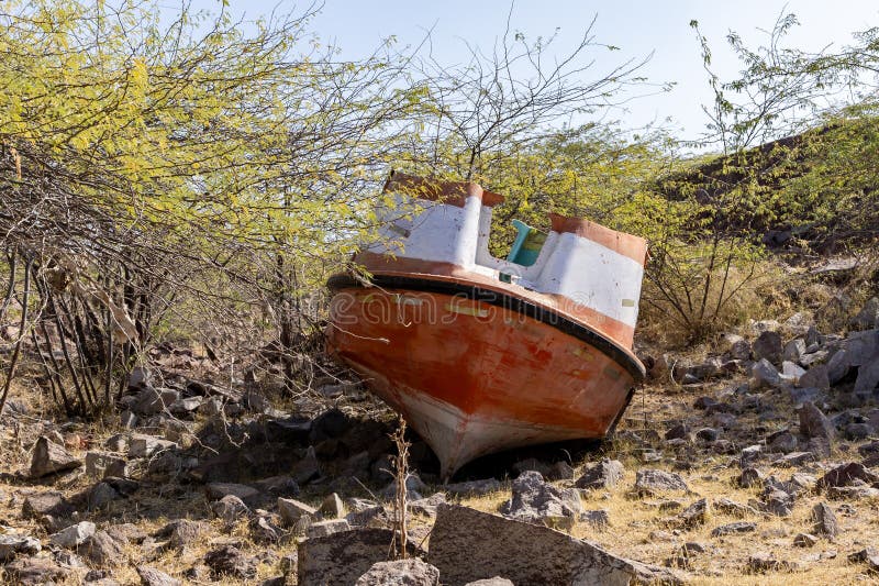Isolated Rusted Speed Boat Kept at Forest at Day from Flat Angle Stock ...