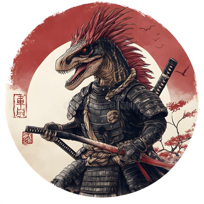 An Isolated Samurai Dinosaur on White Background, T-shirt Design Stock ...