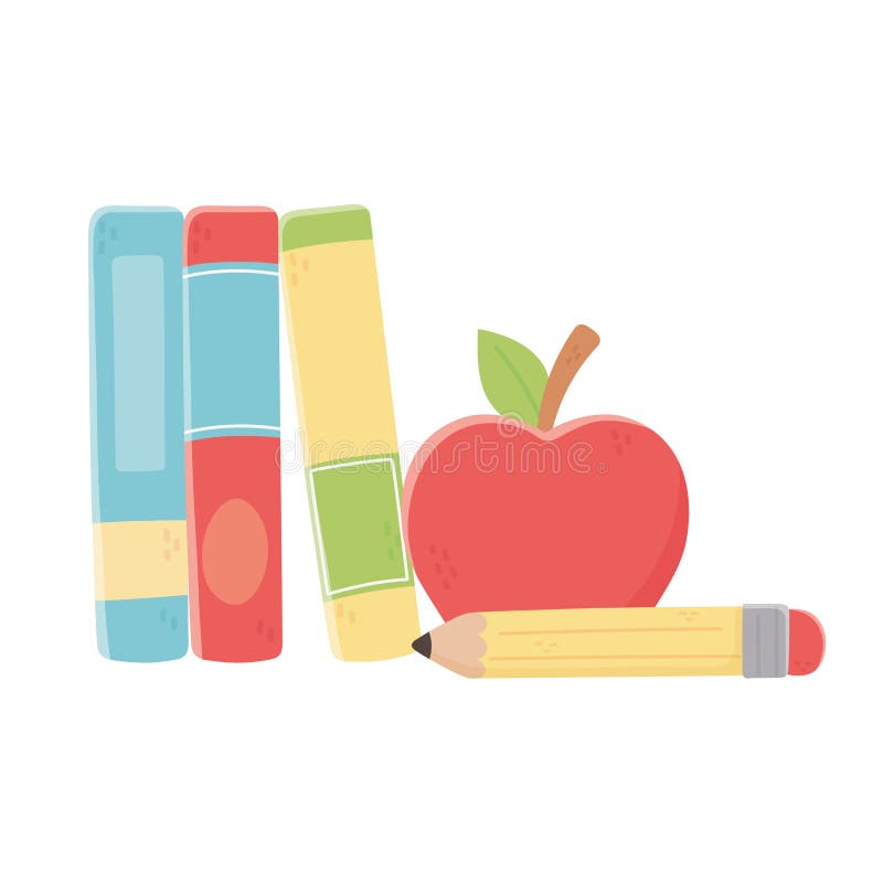 Isolated School Books Pencil and Apple Vector Design Stock Vector ...