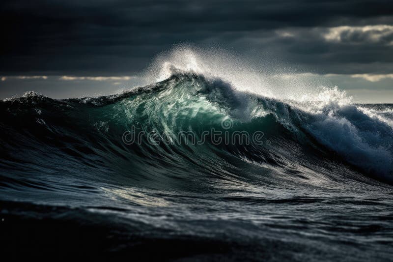 Isolated Sea Wave Captured from Low Angle, Emphasizing Its Height and ...
