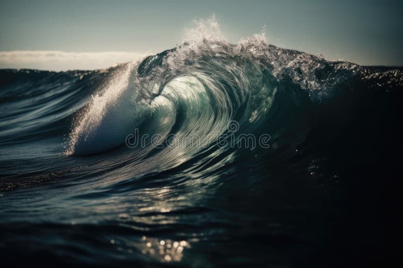 Isolated Sea Wave Captured from Low Angle, Emphasizing Its Height and ...