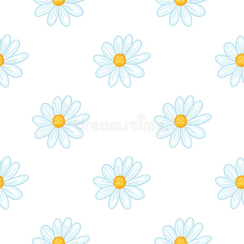 Isolated Seamless Pattern with Blue Daisy Flowers Silhouettes. White ...