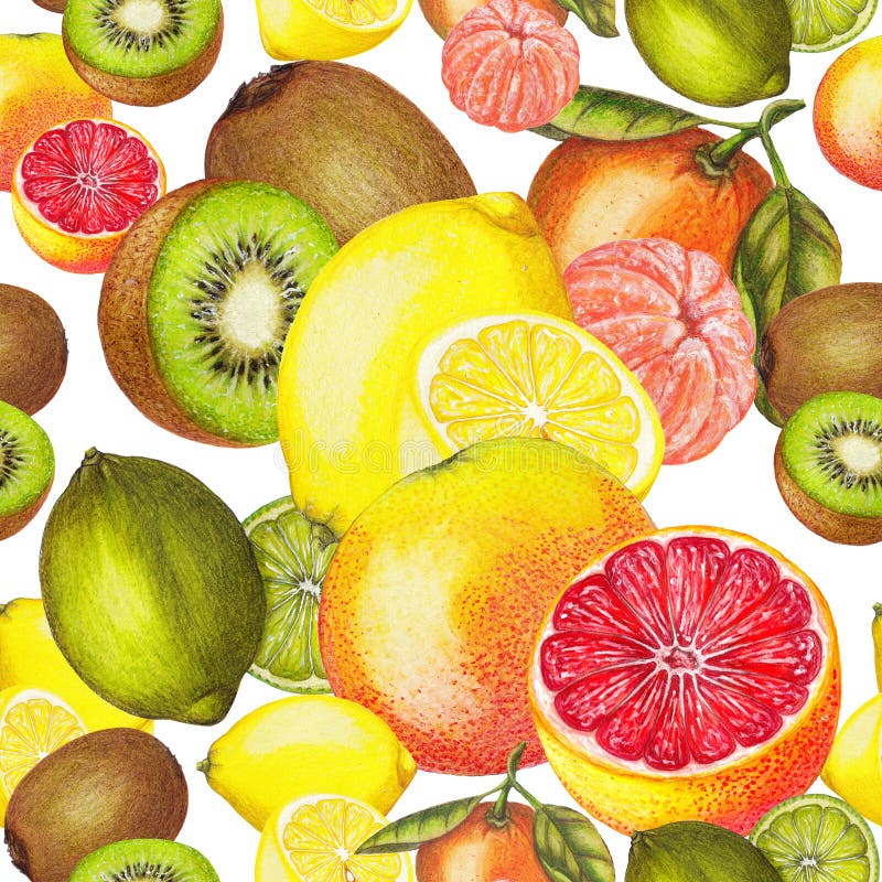 Isolated Seamless Pattern of Fresh Fruits on White Background Stock ...