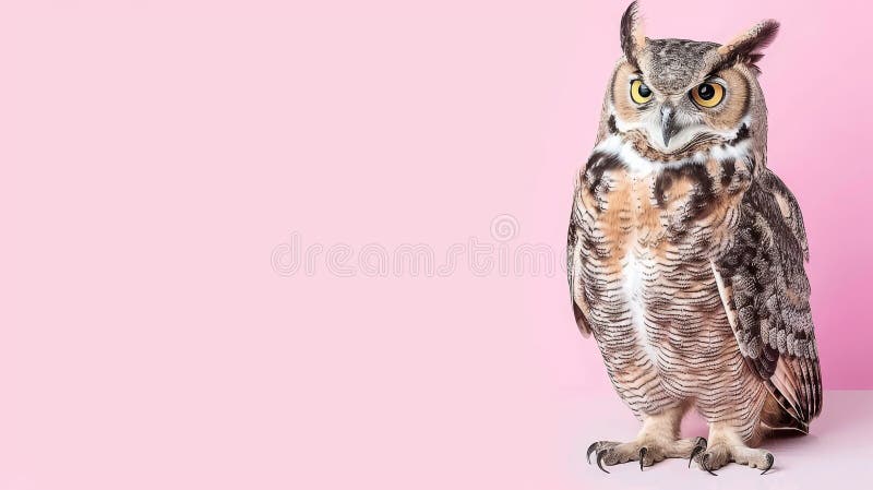 Isolated Serious Owl Standing Against Solid Paste Pink Background ...