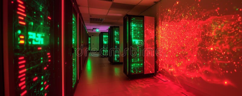 Isolated Server Room with Rows of Glowing Racks Creating a Vibrant ...