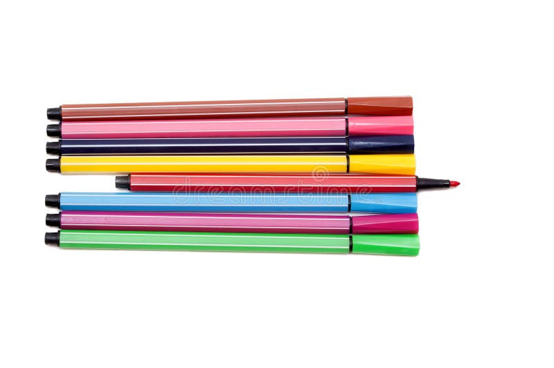 Isolated Set of Colored Felt-tip Pens on White Stock Image - Image of ...