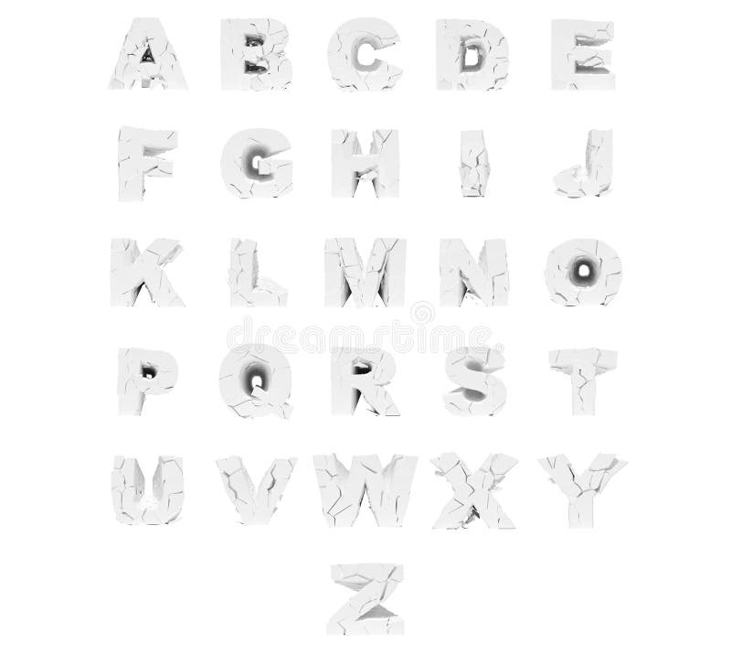 Isolated Set of Cracked Numerals on a White Background. 3D Render ...