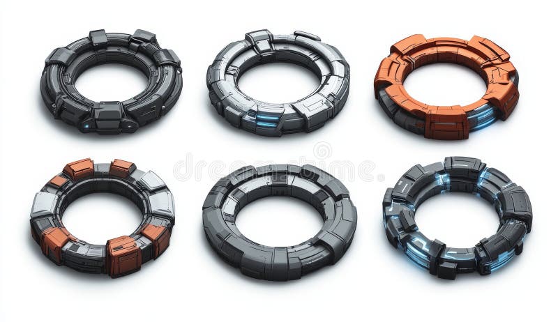 An Isolated Set of Futuristic Sci-fi Rings in Different Designs on a ...