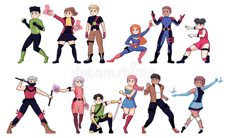 Isolated Set Group Heroes Manga Stock Vector - Illustration of speed ...