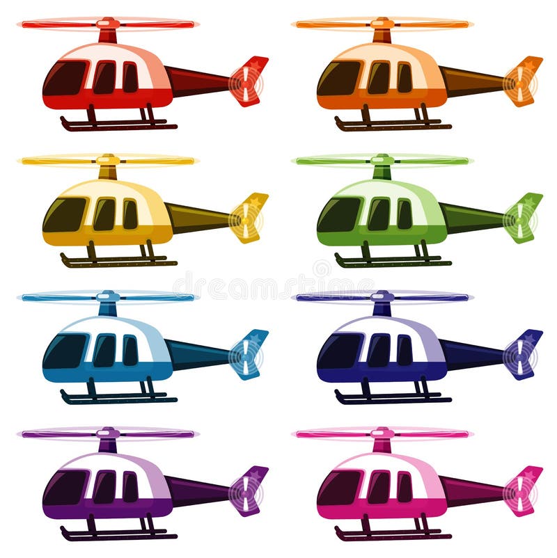 Isolated Set of Helicopters in Many Colors Stock Illustration ...