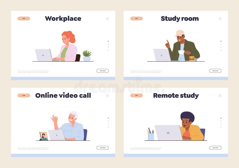 Isolated Set of Landing Page Template Advertising Online Education ...