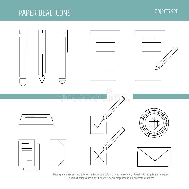 Isolated Set in Line Art Style. Set of Writing Items. Stock Vector ...