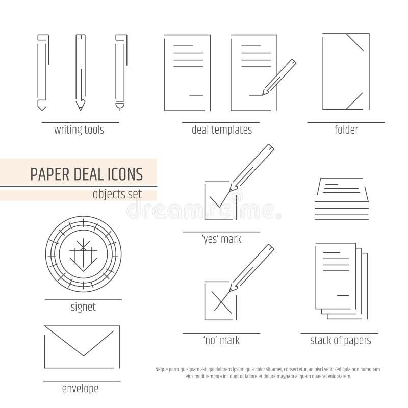 Isolated Set in Line Art Style. Set of Writing Items. Stock Vector ...