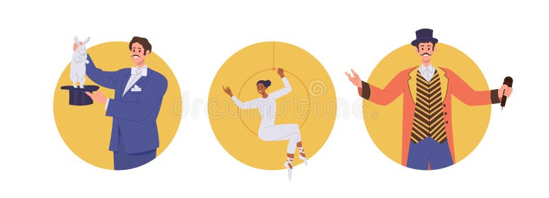 Isolated Set of Round Composition with Different Circus Artist and Show ...