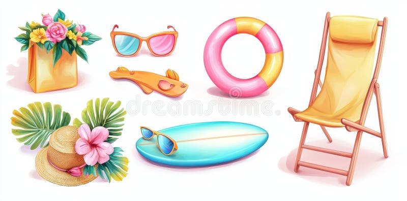 An Isolated Set of Summer Accessories Elements, Including a Beach Ball ...