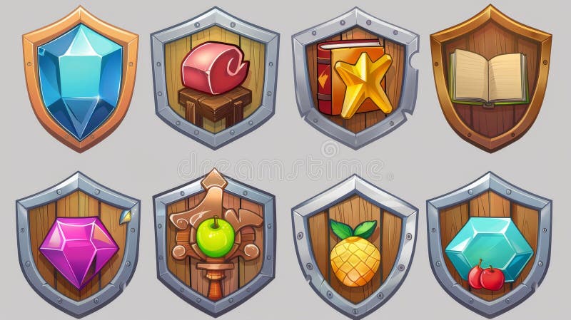 An Isolated Set of Symbols Representing Game Resources Including Shield ...