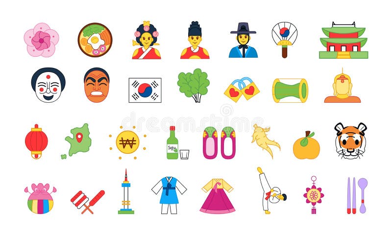 Isolated Set of Traditional Korean Object Icon Stock Vector ...